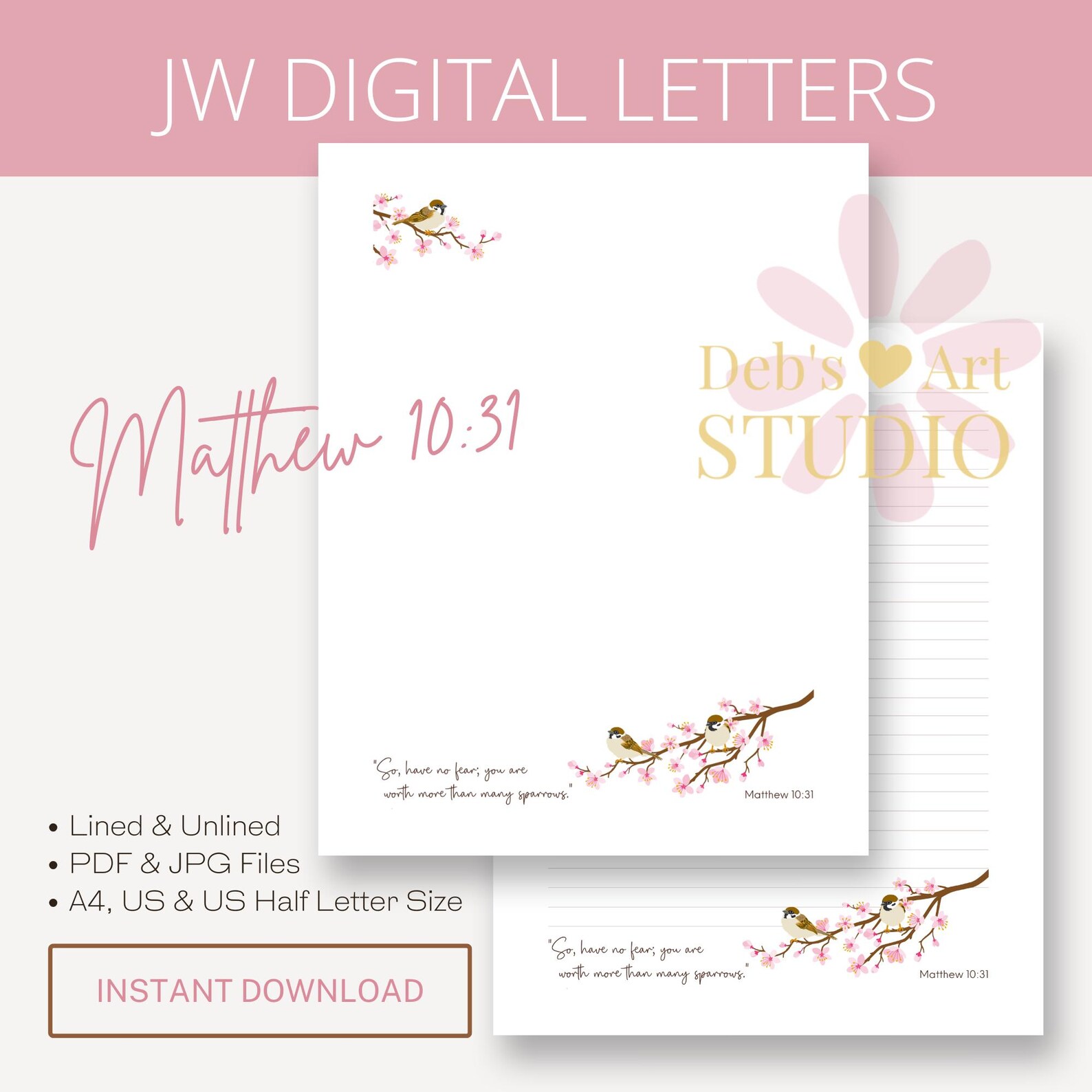 Sparrows Bible Verse Letter Writing Paper (digital Download) - Etsy