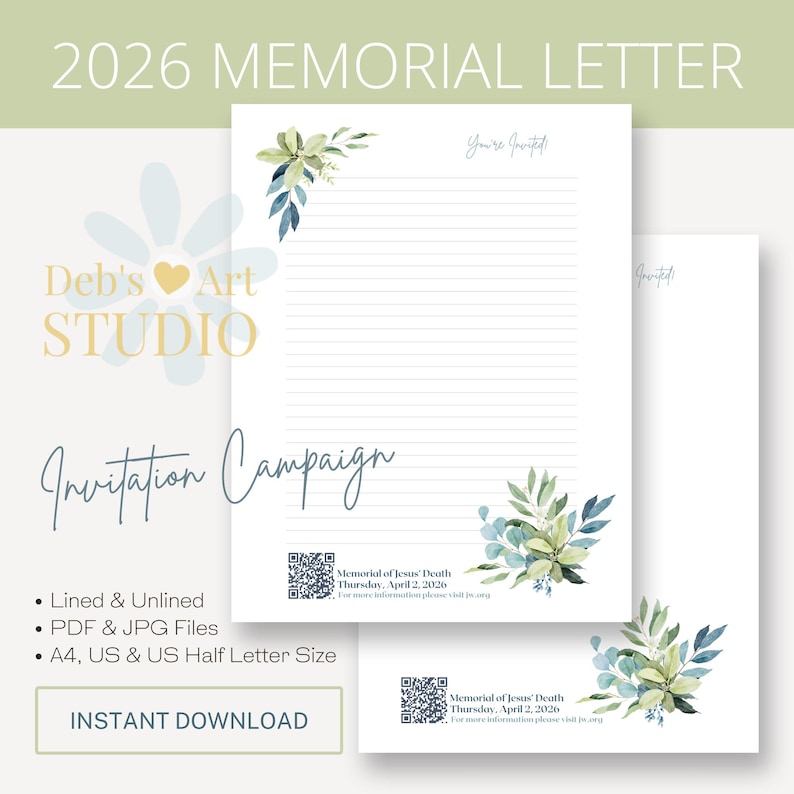 2026 Memorial Invitation Letterhead: Eucalyptus Design (PDF) - Etsy