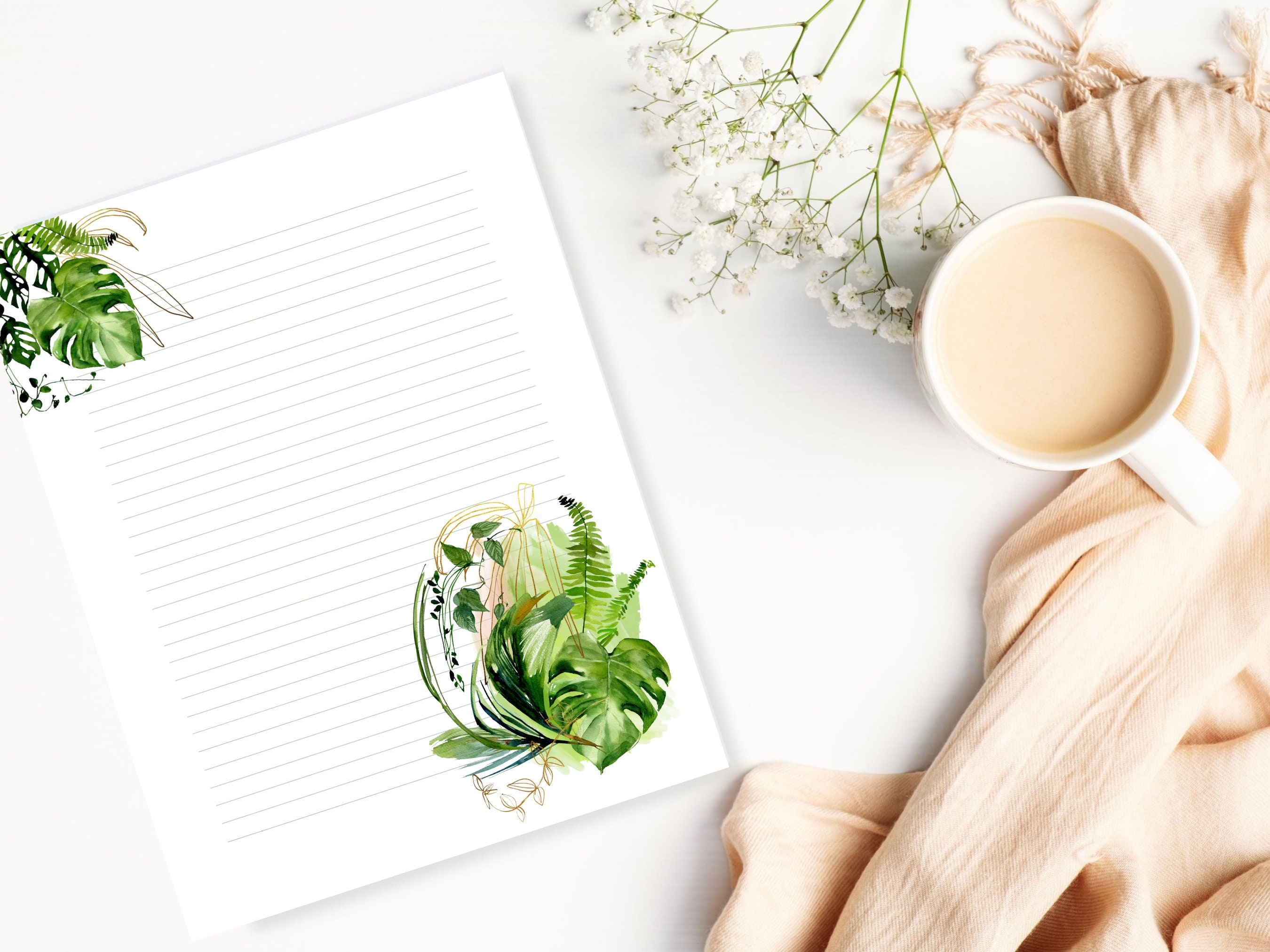 Tropical Monstera Letter Writing Paper: Printable Stationery (PDF ...