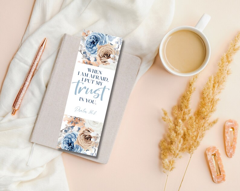 2024 Year Text Bookmark – Psalm 56:3, Blue Boho Floral (digital ...
