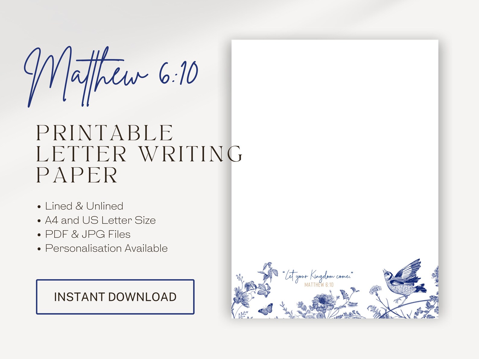 Blue Floral Letter Writing Paper, Matthew 6:10, JW Stationery (PDF) - Etsy