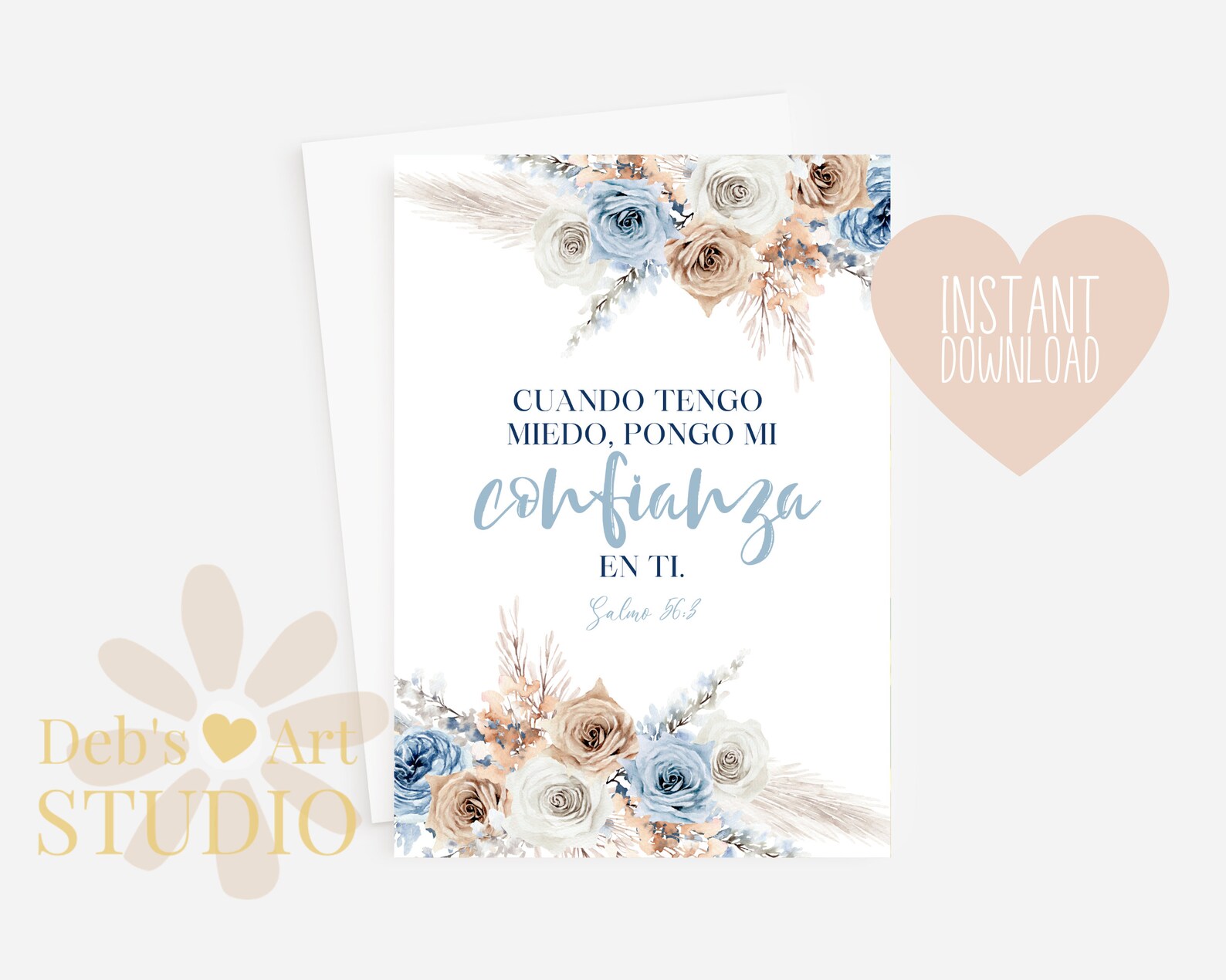 Spanish Bible Verse Print – Psalm 56:3, Blue Boho Flowers (digital Download) - Etsy