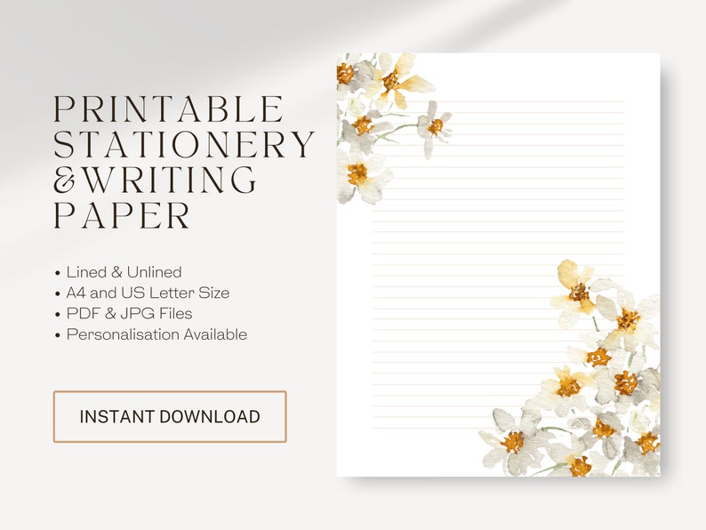 Floral Printable Letter Writing Paper: Daisy Stationery (PDF) - Etsy