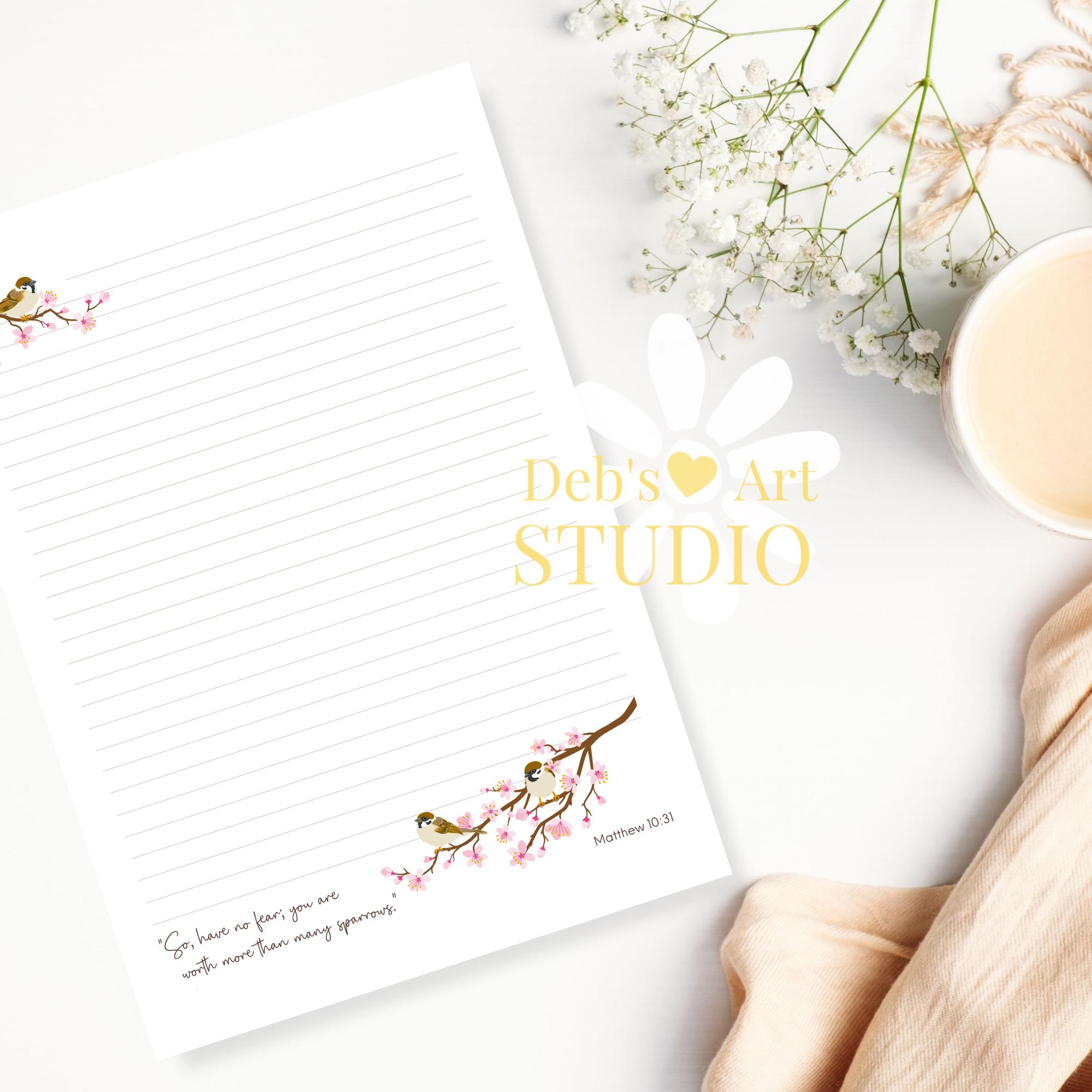 Sparrows Bible Verse Letter Writing Paper (digital Download) - Etsy