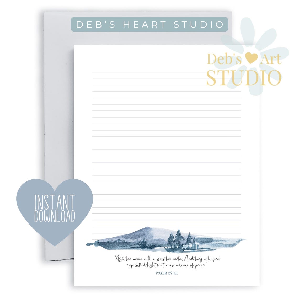JW Letter Writing Template, Psalm 37:11, Blue Watercolor Mountains (PDF ...