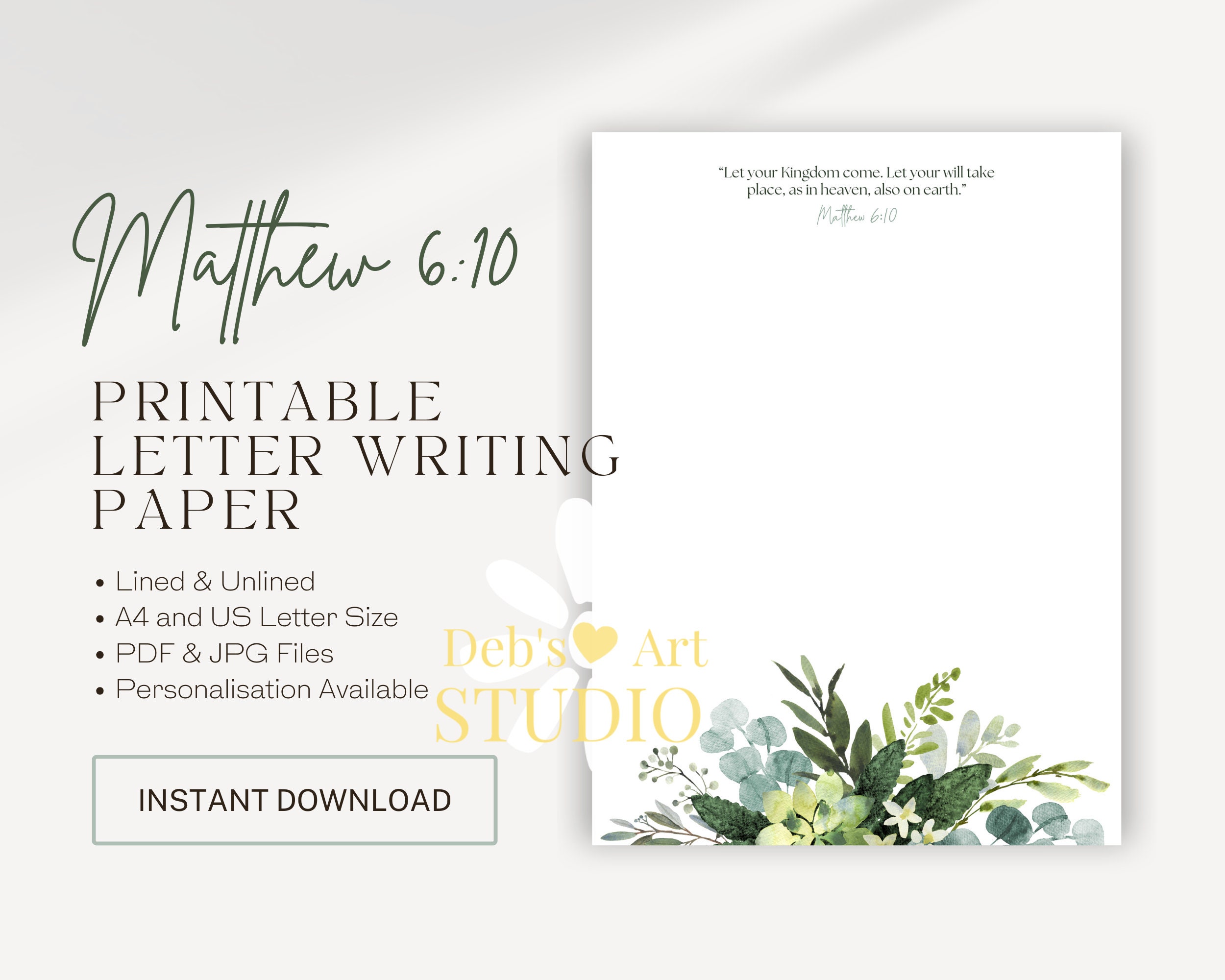 Matthew 6:10 Letter Writing Paper | Green Leaves (PDF) - Etsy