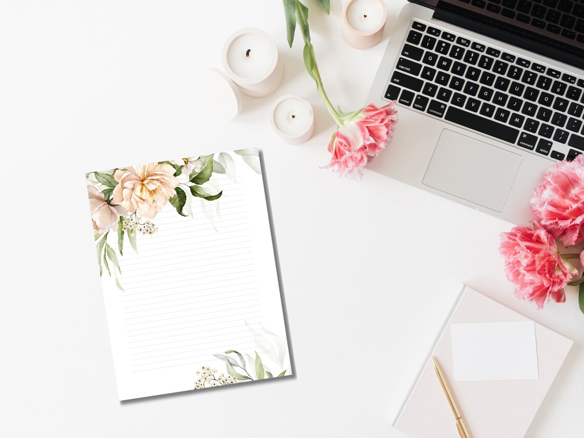 Floral Printable Letter Writing Paper: Peach Watercolor Stationery (PDF ...
