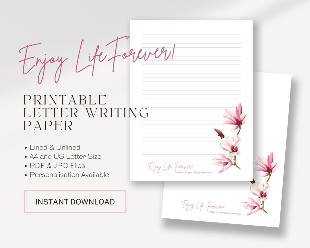 Pink Magnolia Letter Writing Paper: JW Printable Letterhead (PDF) - Etsy