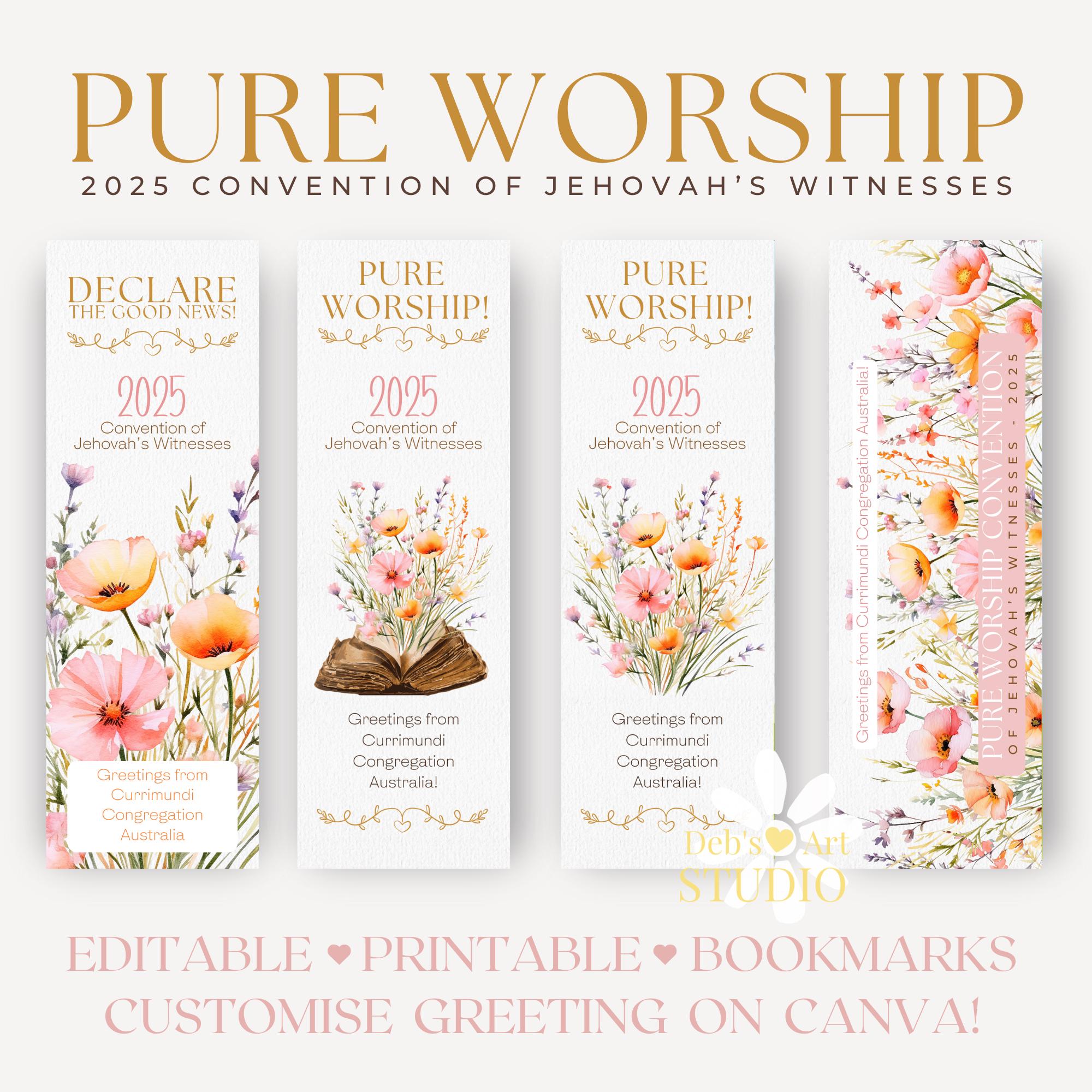 2025 Pure Worship Convention Editable Bookmark JW Gifts Jehovah's ...