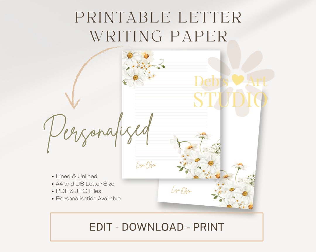 Daisy Stationery: Personalized Letter Writing Paper (digital Download ...