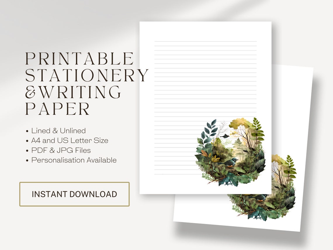 Printable Letter | Forest With Birds | Letter Writing Paper | Notepaper ...