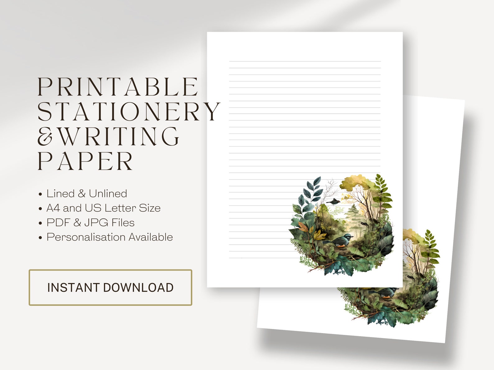 Printable Letter | Forest With Birds | Letter Writing Paper | Notepaper ...