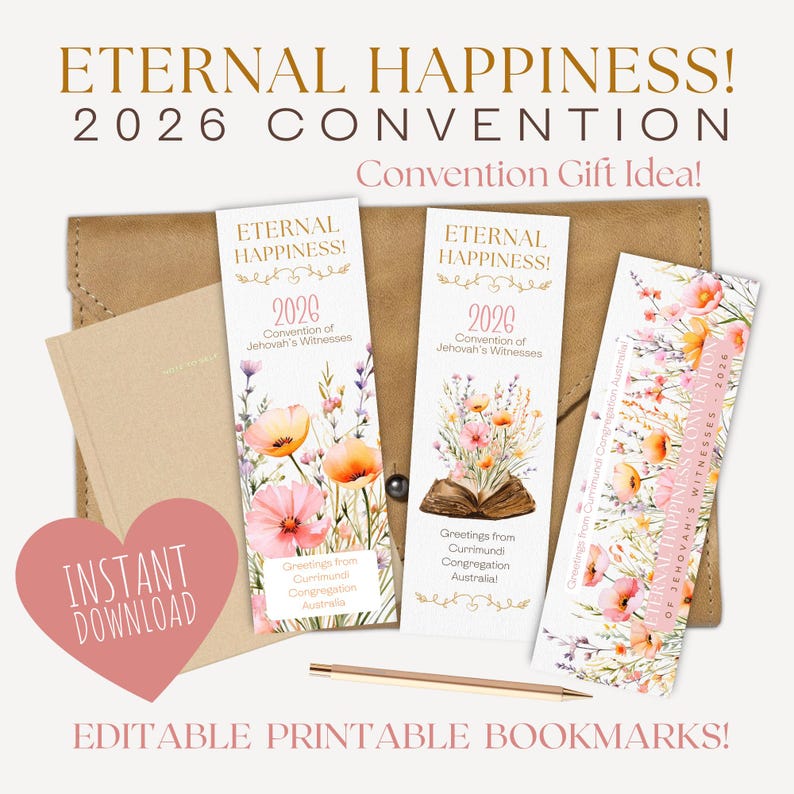 JW Convention Bookmark 2026 Printable – Pink Wildflower Gift, Digital ...