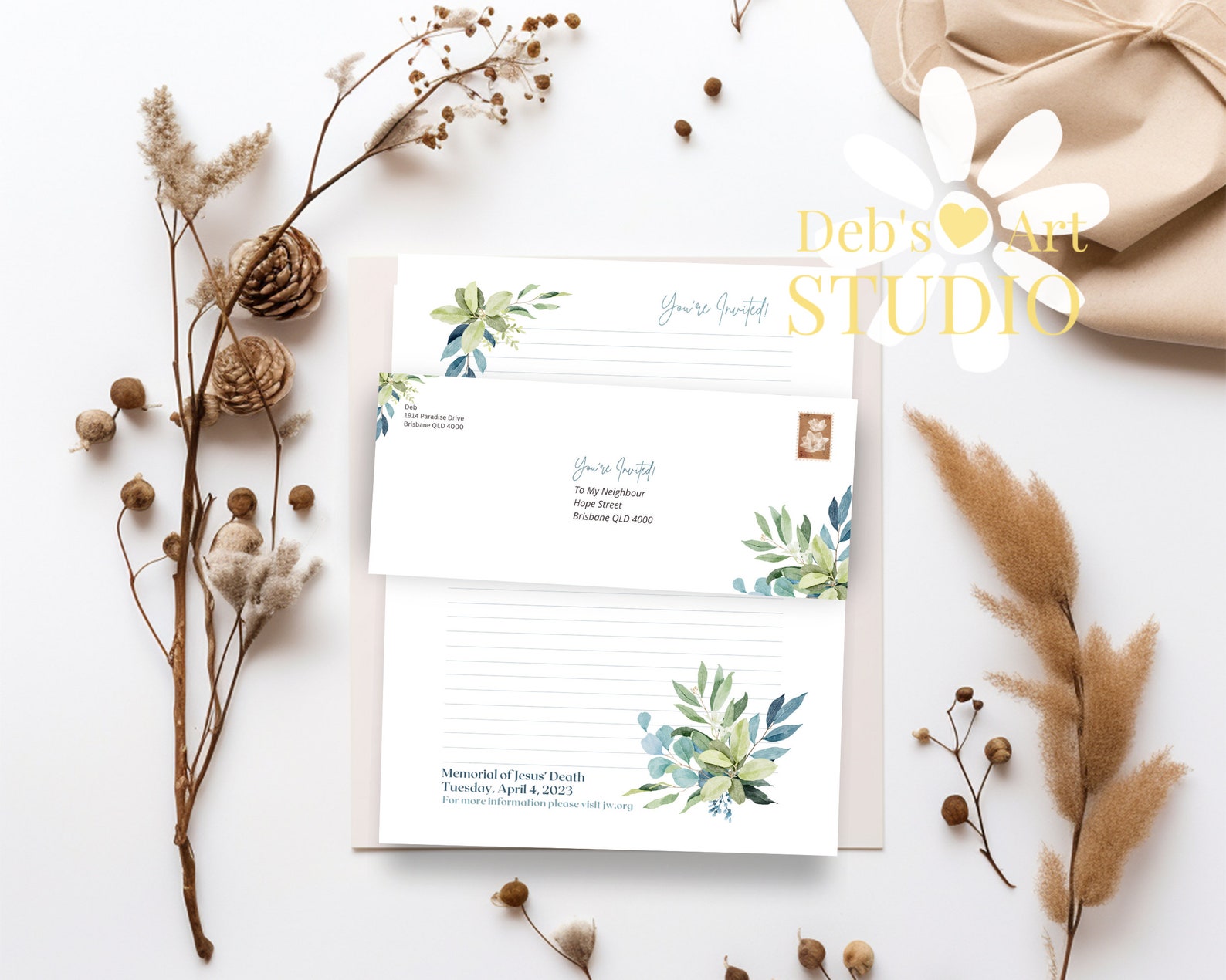 Eucalyptus Memorial Invitation Envelopes: JW Letter Writing (digital ...