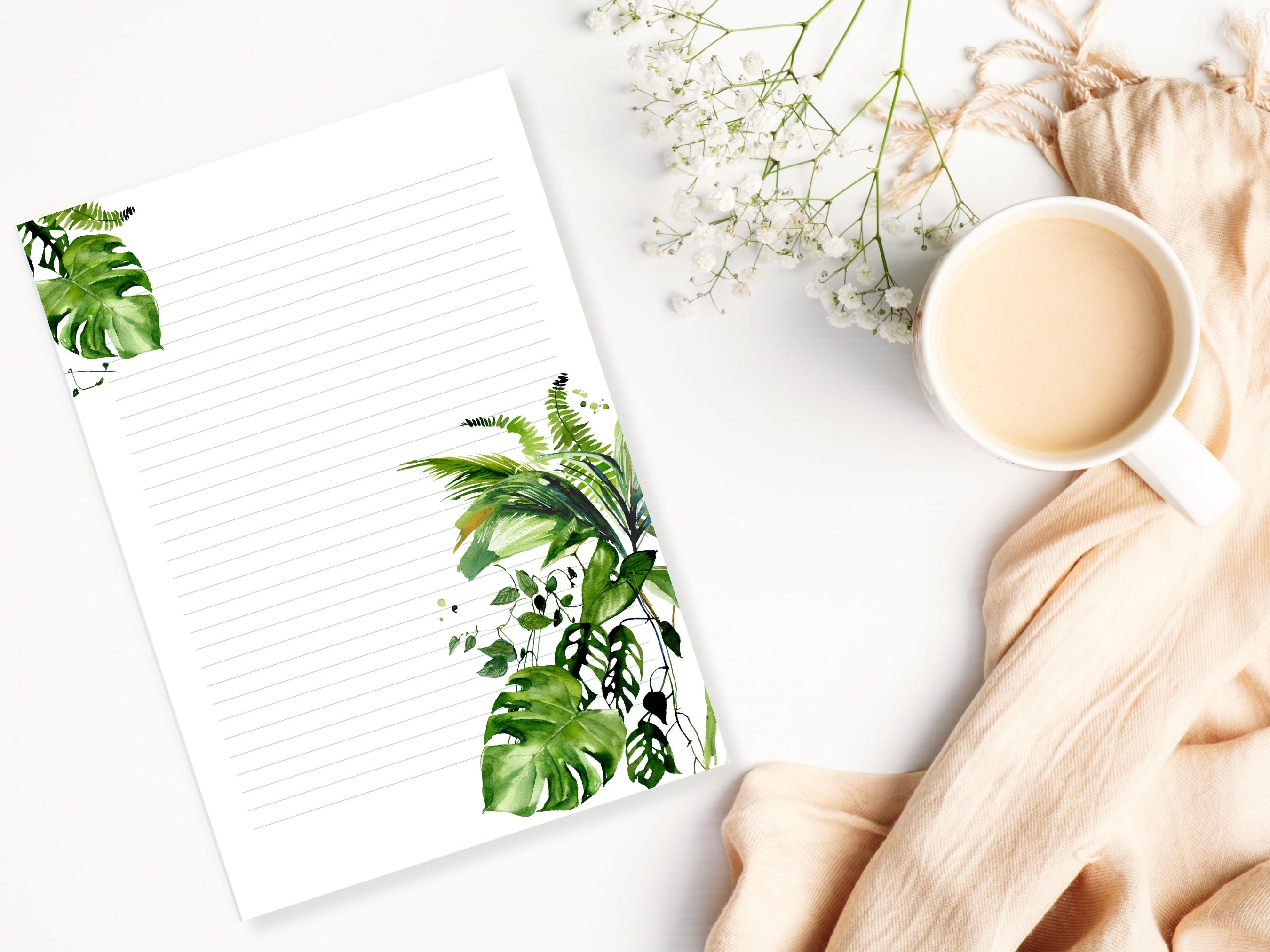 Tropical Greenery Printable Letter Writing Paper (PDF & JPEG) - Etsy