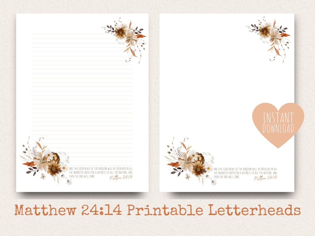 Matthew 24:14 Floral Letter Writing Paper (digital Download) - Etsy