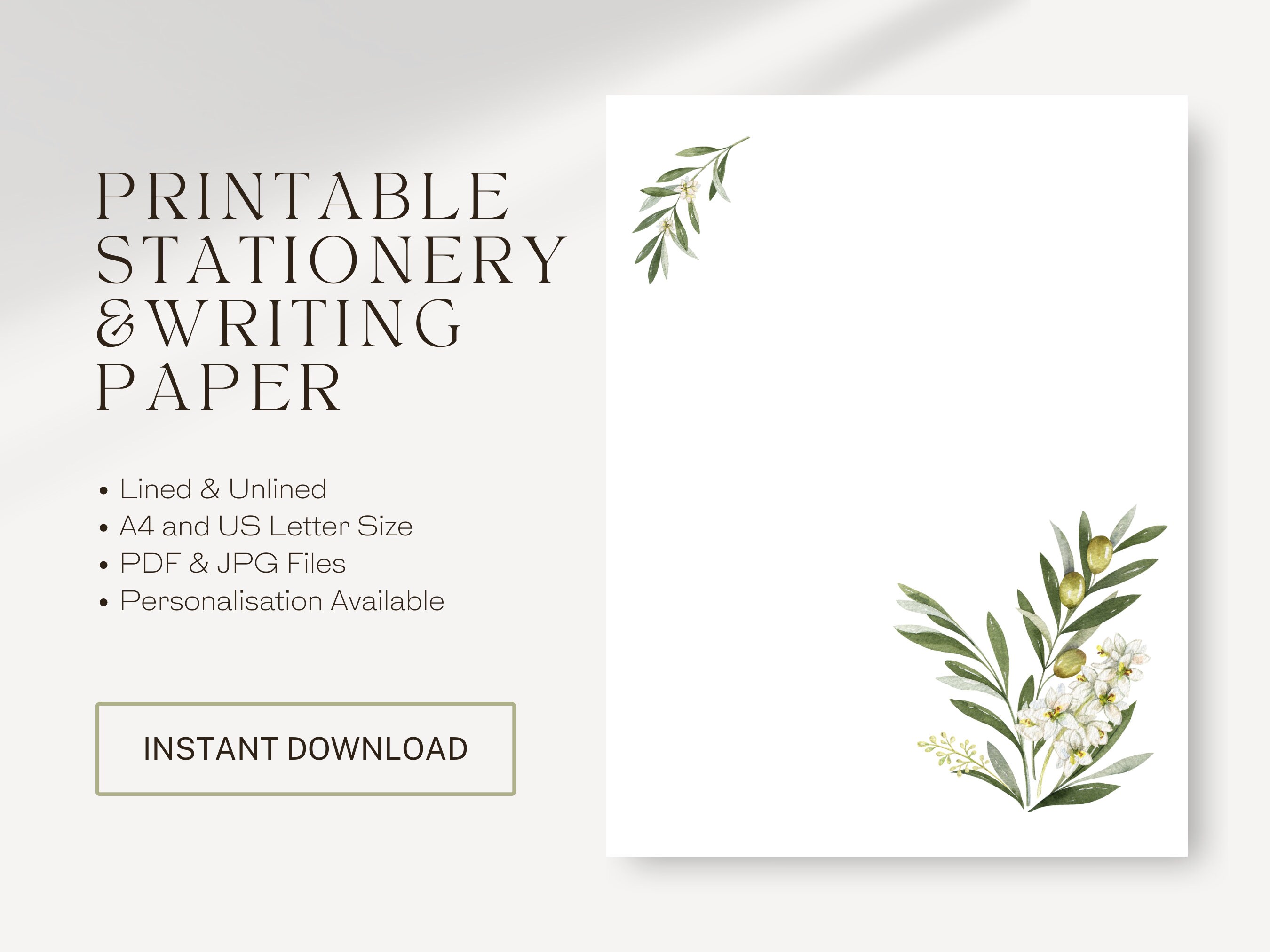 Olive Branch Printable Letter Writing Paper (PDF & JPG) - Etsy
