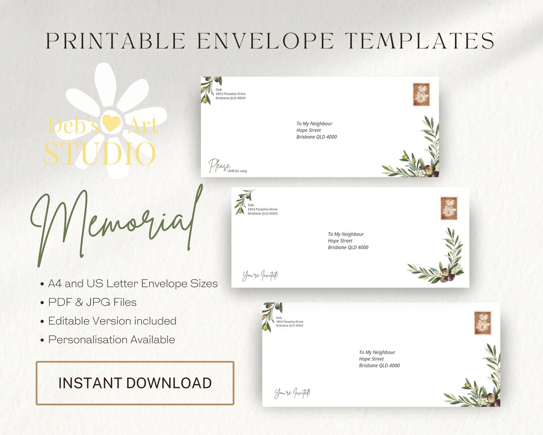 Olive Branch Memorial Invitation Envelopes: JW Letter Writing (digital ...