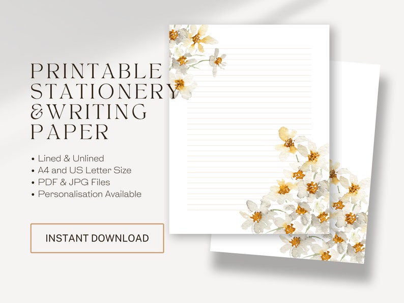 Floral Printable Letter Writing Paper: Daisy Stationery (PDF) - Etsy