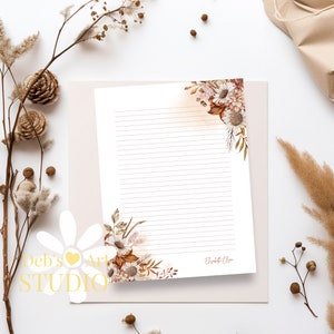 Autumn Boho Flowers Letterhead Template | JW Letter Writing Stationery ...