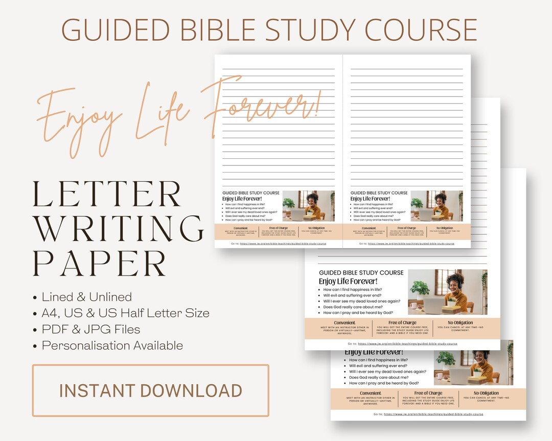 JW Letter Writing Paper: Guided Bible Study Course (digital Download ...