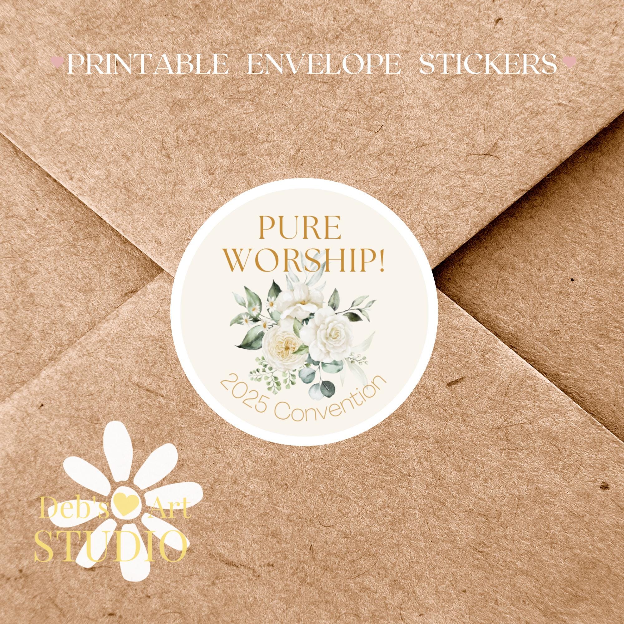 2025 Convention Stickers: White Floral Envelope Seals (printable) - Etsy