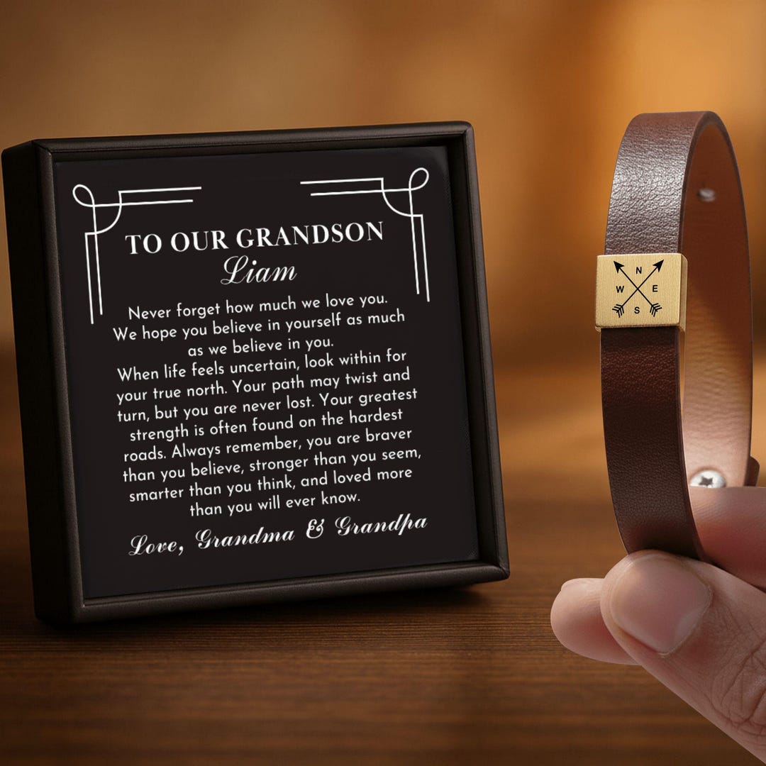 To Our Grandson Leather Bracelet, Grandson Bracelet Gift From Grandma ...