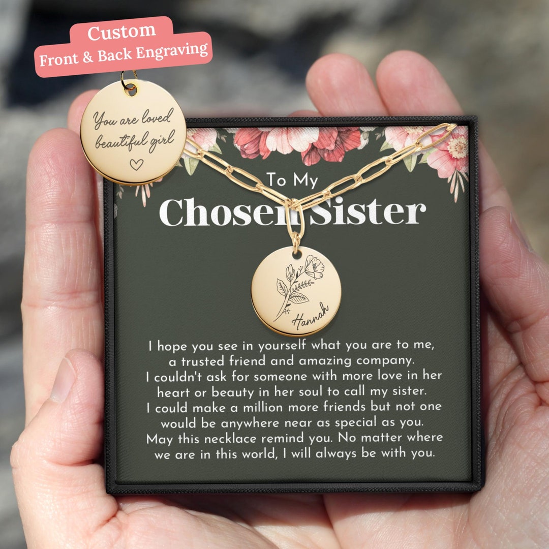 Chosen Sister Birth - Flower Coin Paperclip Necklace, Sister by Choice ...