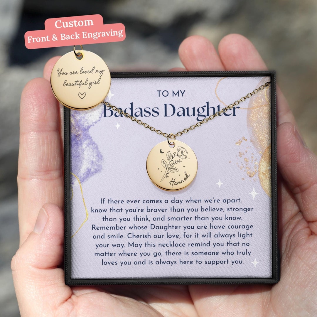 To My Badass Daughter - Birth Flower Coin Necklace, Daughters Gift, Gift From Mom Necklace ...
