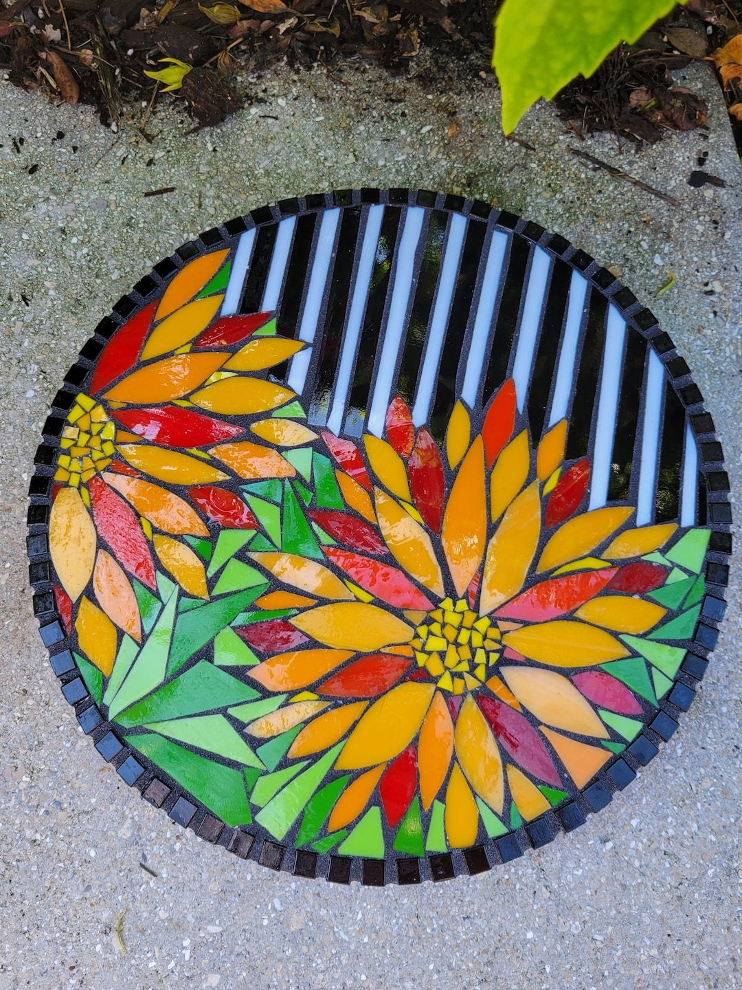 Decorative Floral Mosaic Garden Stone 12 Round - Etsy