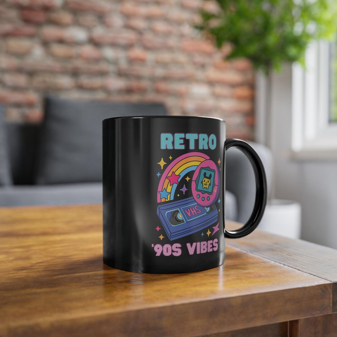 Retro 90s Vibes Mug Cute Tamagotchi and VHS Rainbow Coffee Cup Fun ...