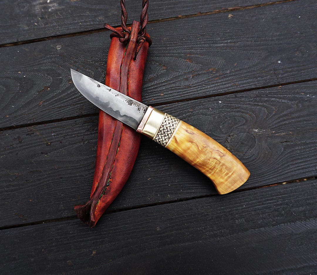 Puukko Knife Hand Forged Laminated Steel Blade Saami Knife Scrimshaw ...