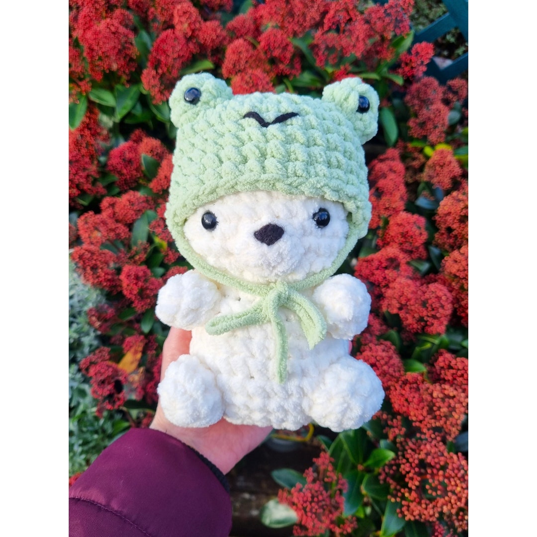 Teddy Bear With a Froggy Hat Crochet Plushie - Etsy