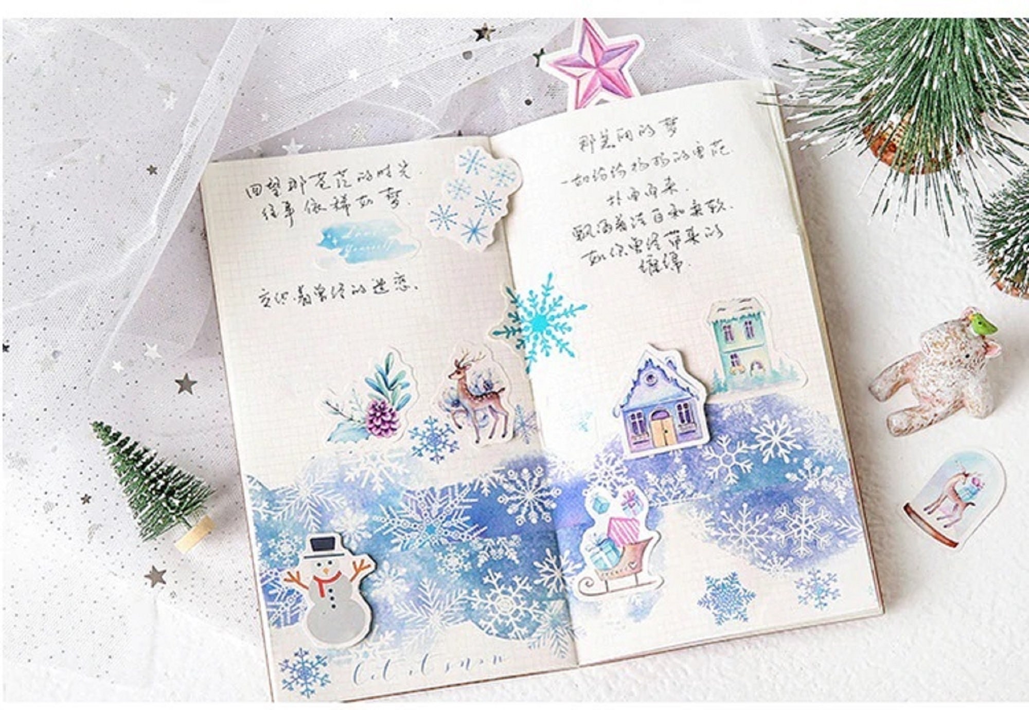 46Pcs Set Nordic Snow Stickers Flakes Paper Diary Stationary | Etsy