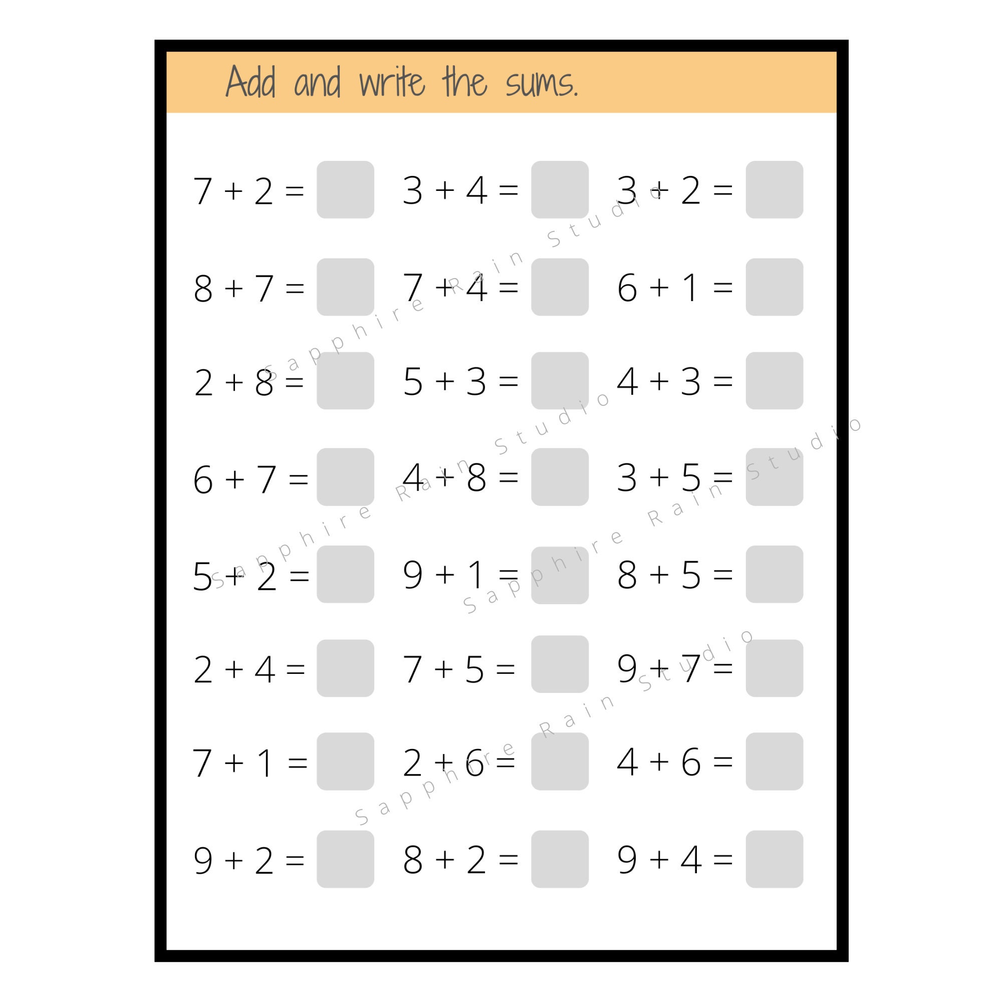 Grade 1 Math, Addition Worksheets Set #1, Sum Worksheets - Etsy