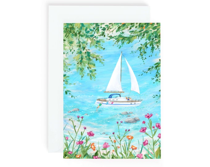 Sailboat Card. Well Wishes Card. Smooth Sailing. Best Wishes Card ...