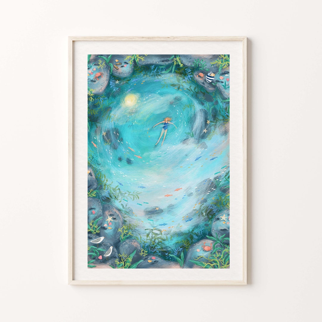 Rockpool Wild Swimmer Art Print | Swimming Wall Art | Wild Swim Wall ...