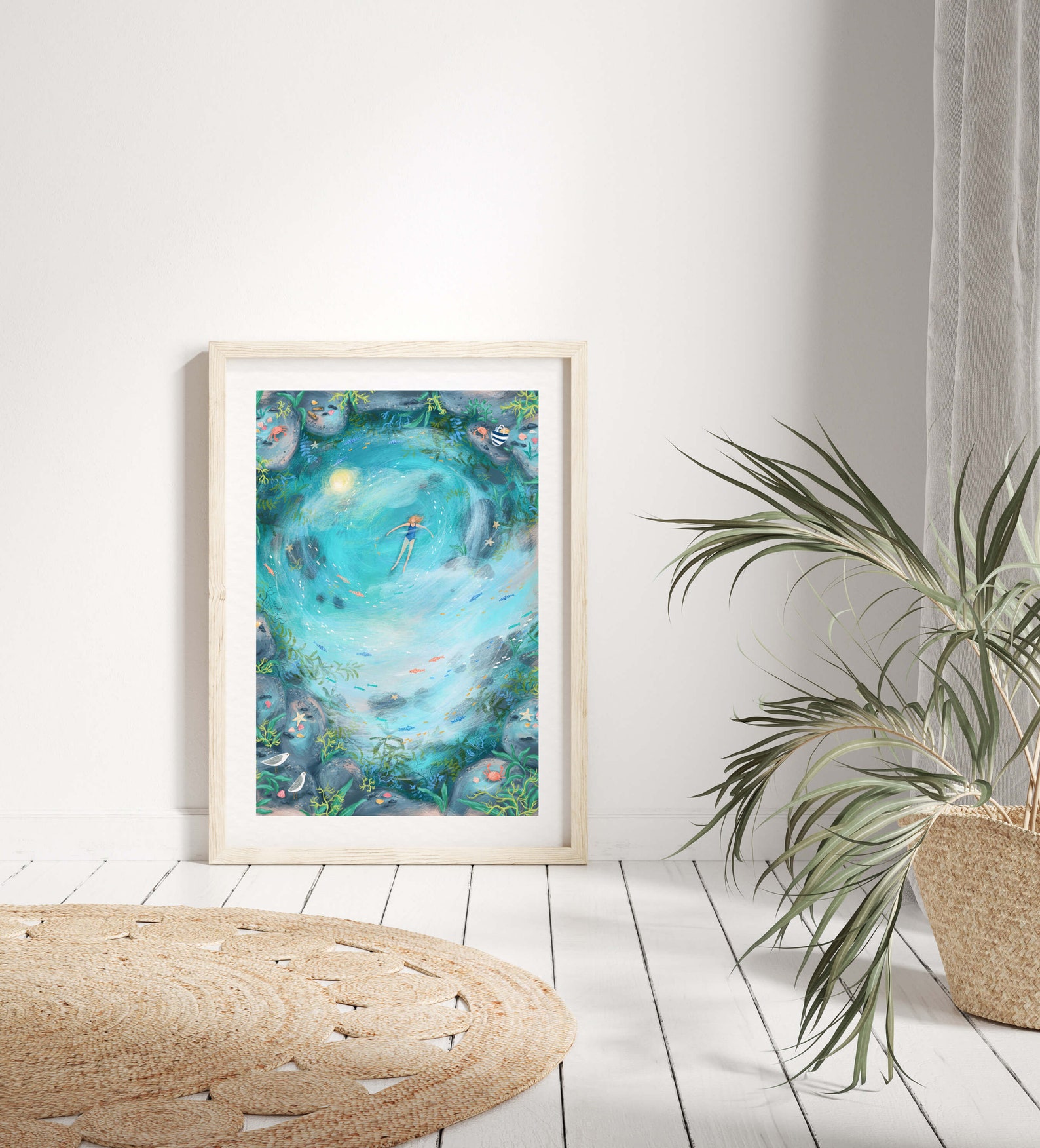 Rockpool Wild Swimmer Art Print | Swimming Wall Art | Wild Swim Wall ...