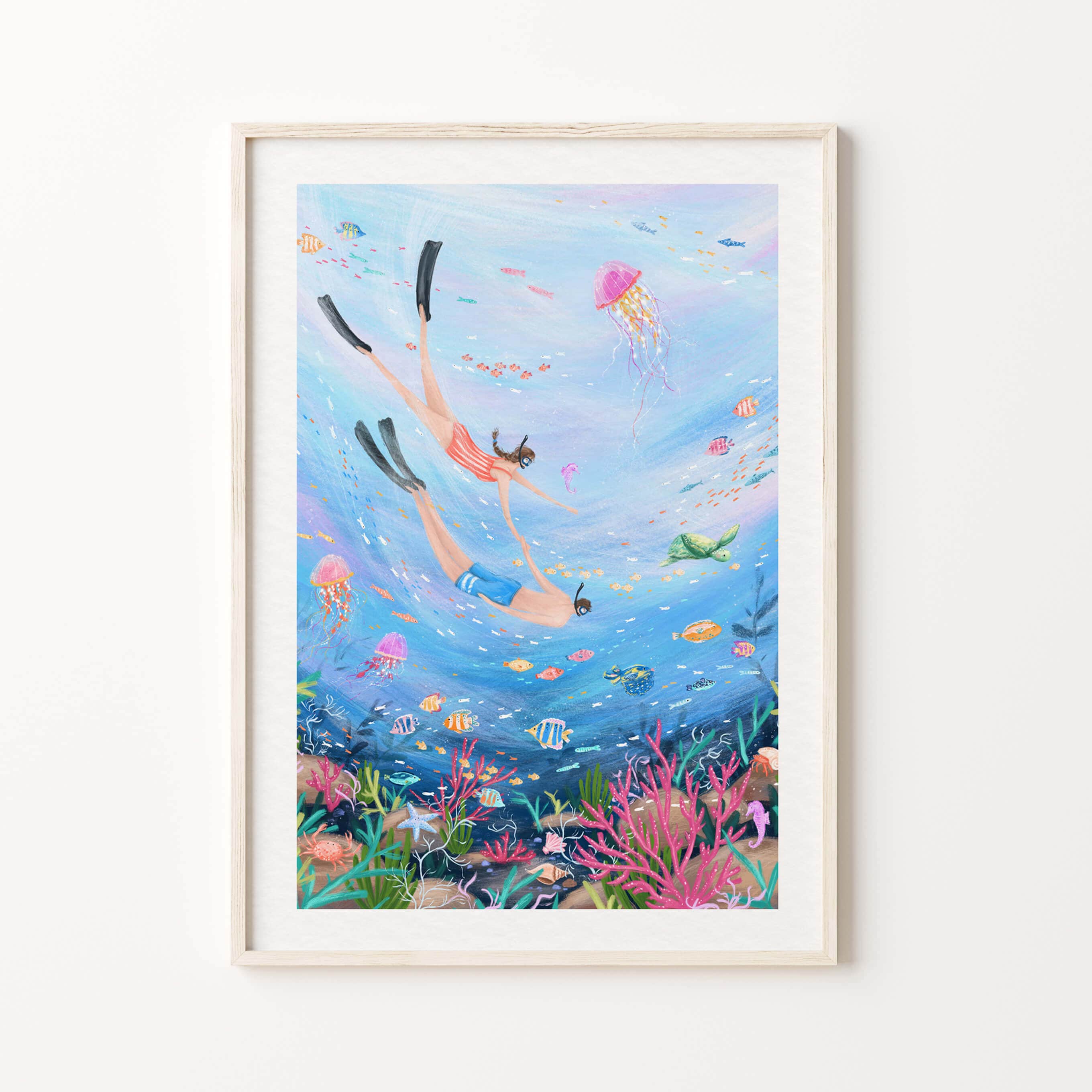 Snorkeling Art Print | Coastal Wall Art | Under the Ocean Wall Decor ...