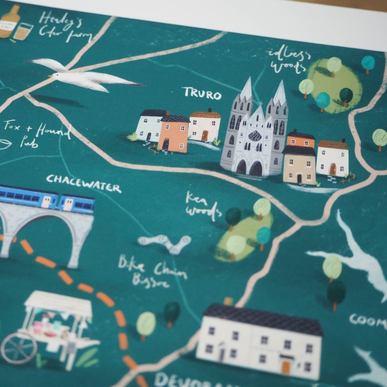 Illustrated Cornish Cycle Trail Map Cornwall Cycling Route - Etsy