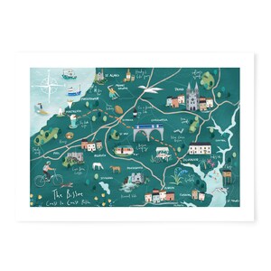 Illustrated Cornish Cycle Trail Map Cornwall Cycling Art Print Fun ...