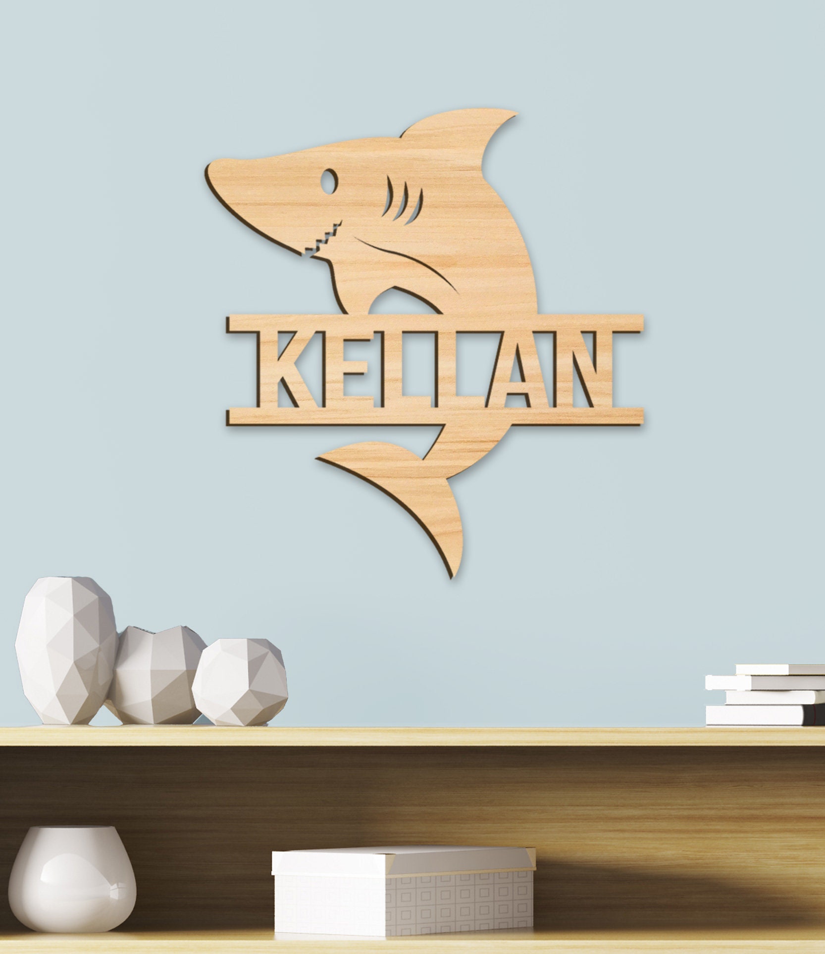 Kids Name for Wall Shark Wood Name Sign Shark Room Sign Boys Decor Kids ...