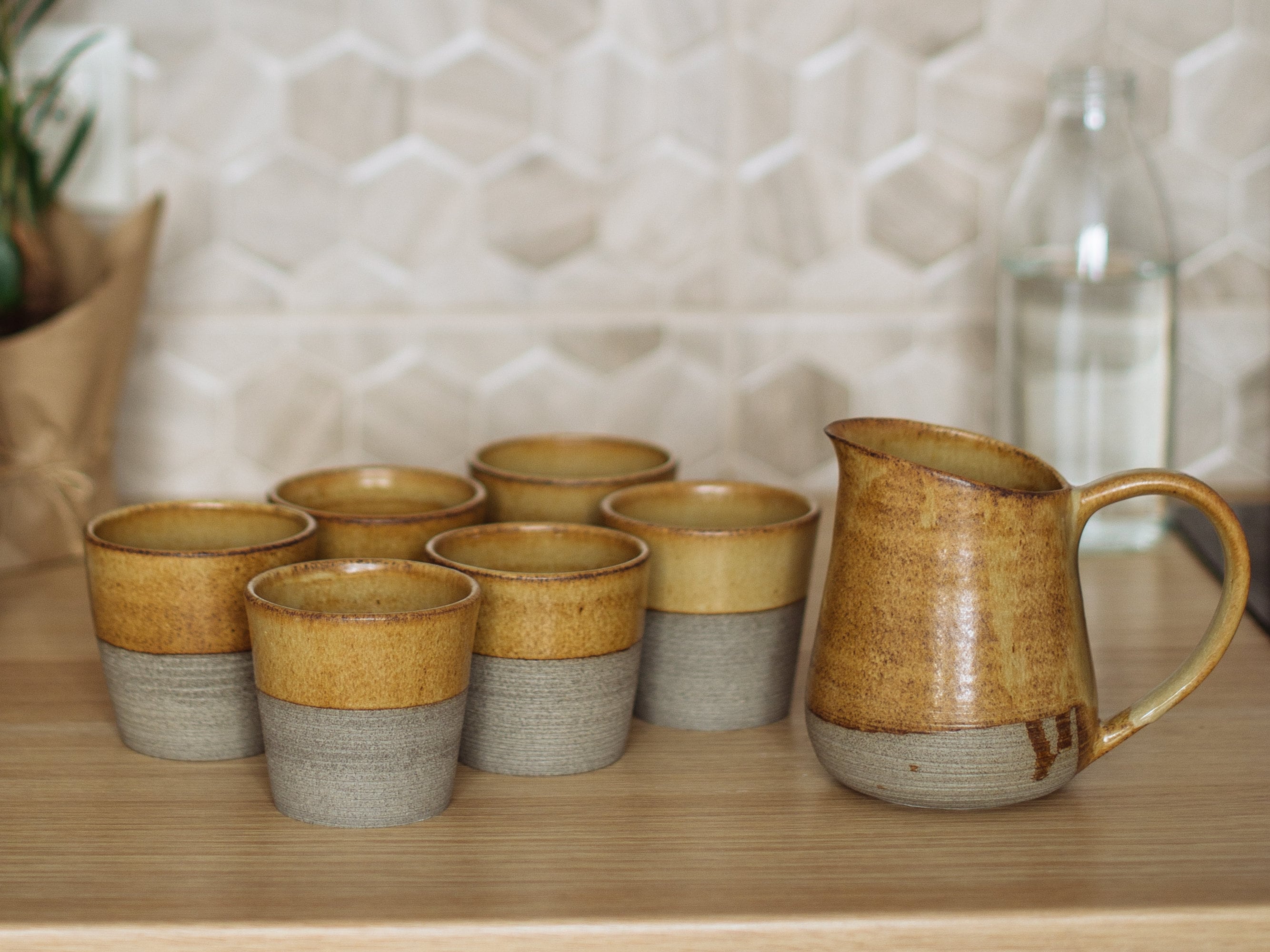 Set Of 24 Ceramic Glasses 7oz200ml In Gray And Honey Etsy