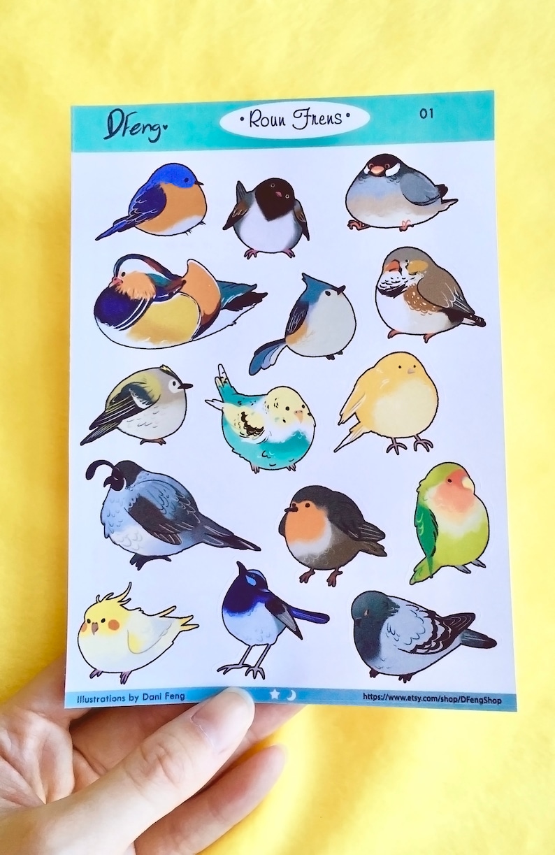 Roun Frens - Round Bird Matte Sticker Set, Cute Birds Animal Gift ...