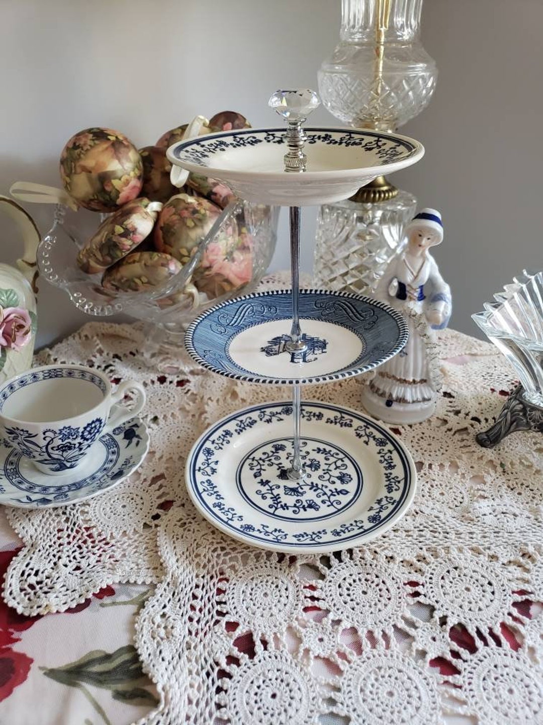 Petite Tidbit Stand in Blue White Vintage China for Teatime ...