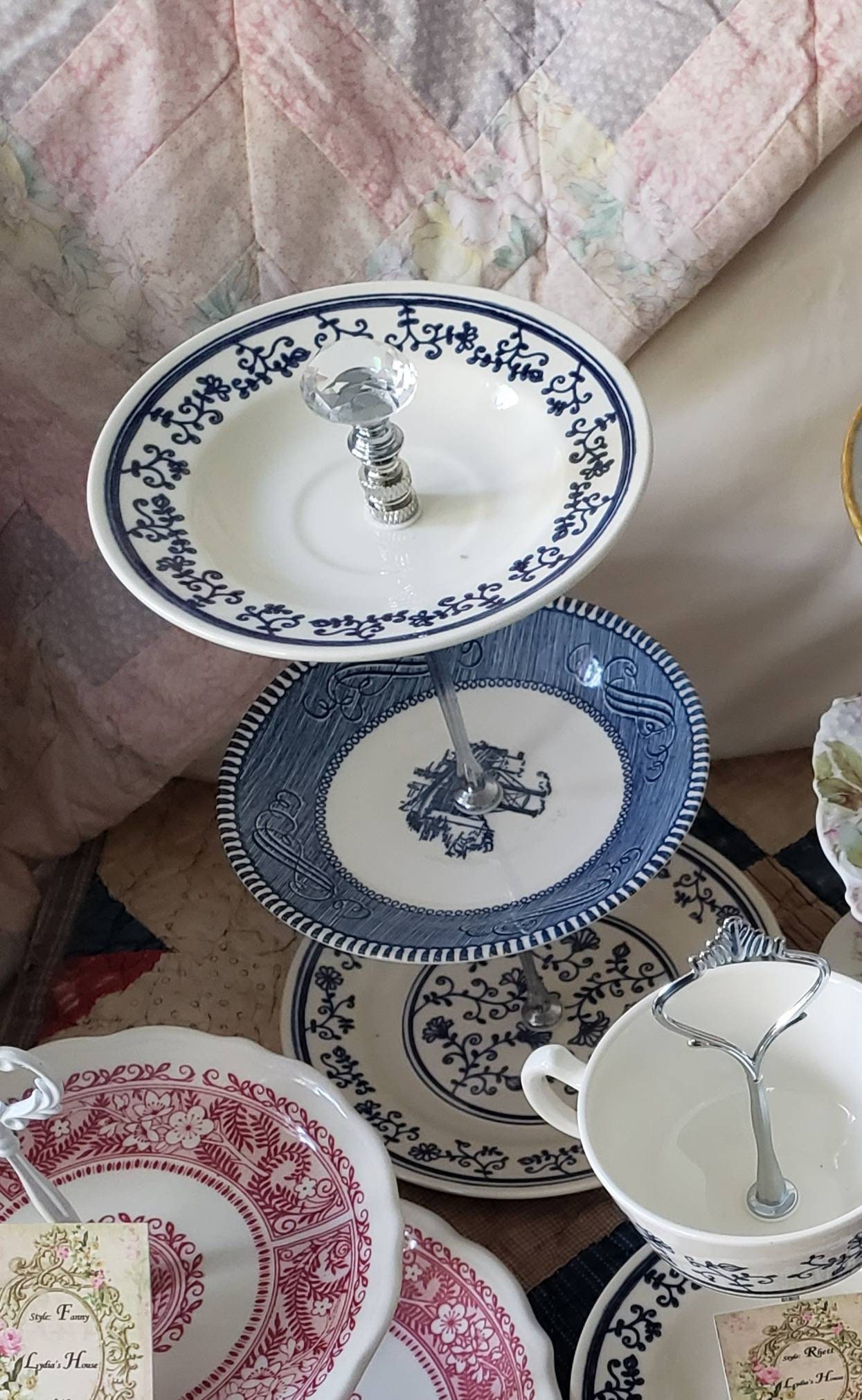 Petite Tidbit Stand in Blue White Vintage China for Teatime ...