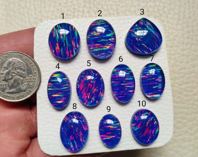 Blue Rainbow Flashy Bello Opal With Crystal Quartz Doublets Cabochons ...
