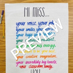 End of Year Teacher to Students Anchor Chart - Etsy