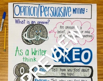 OREO Opinion Writing Anchor Charts, Graphic Organizers With Reasons ...