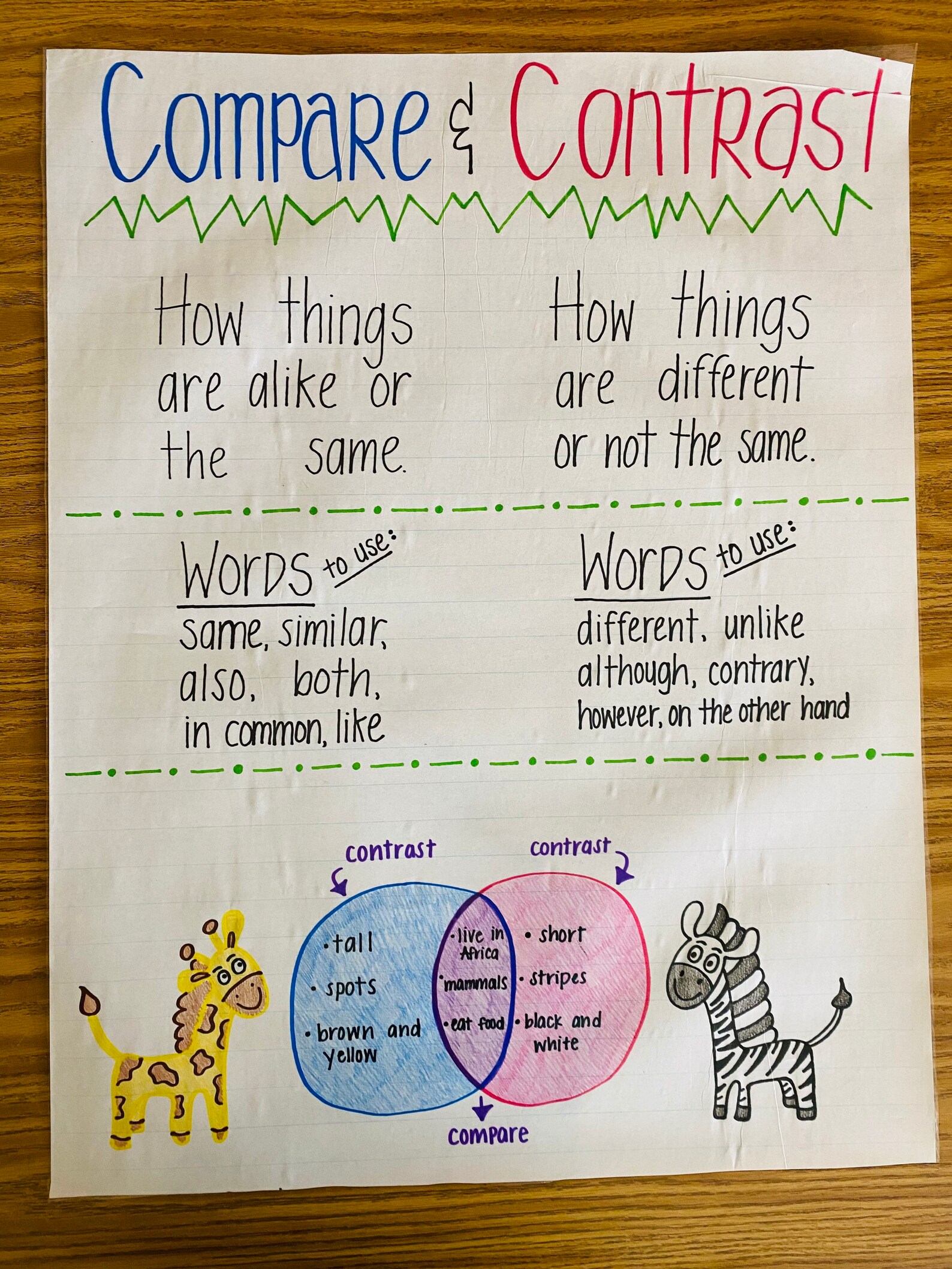 Compare/contrast Anchor Chart - Etsy